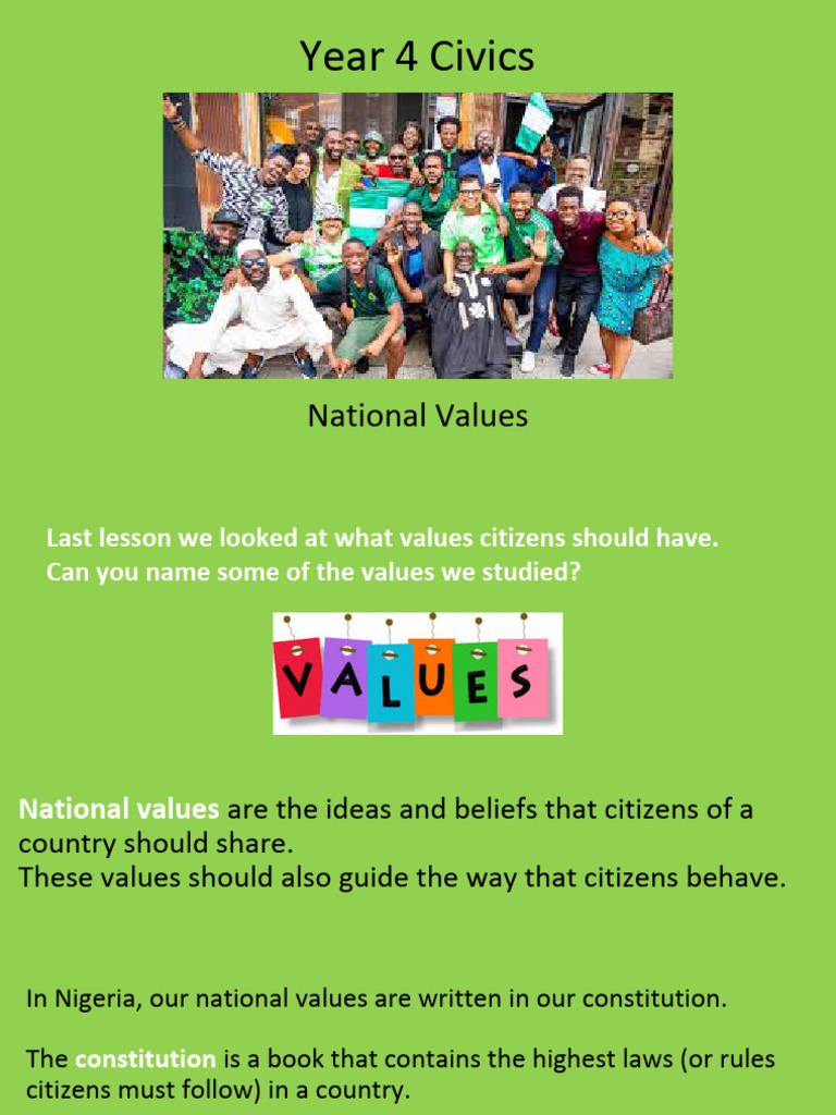 Nigerian National Values for Year 4 | PDF | Politics | Lifestyle