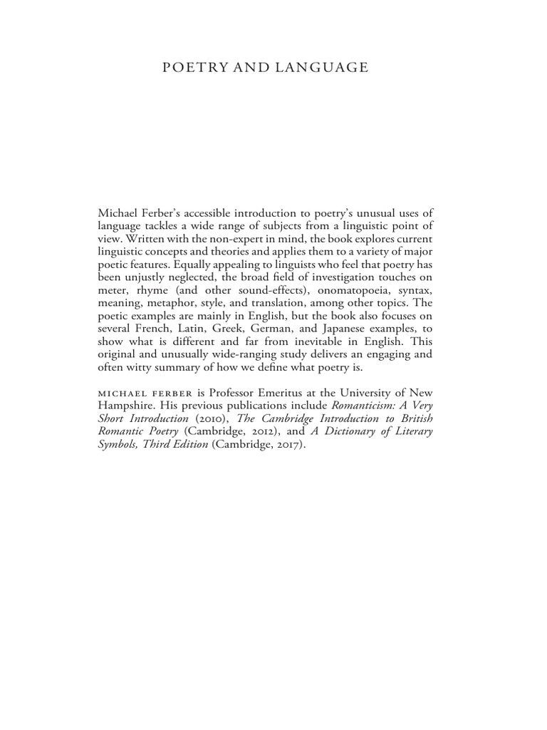 Michael Ferber - Poetry and Language - The Linguistics of Verse (2019 ...