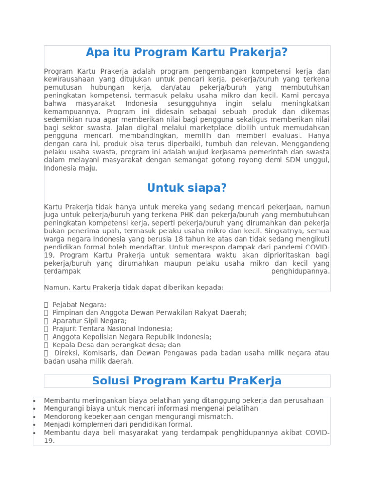 Apa Itu Program Kartu Prakerja | PDF