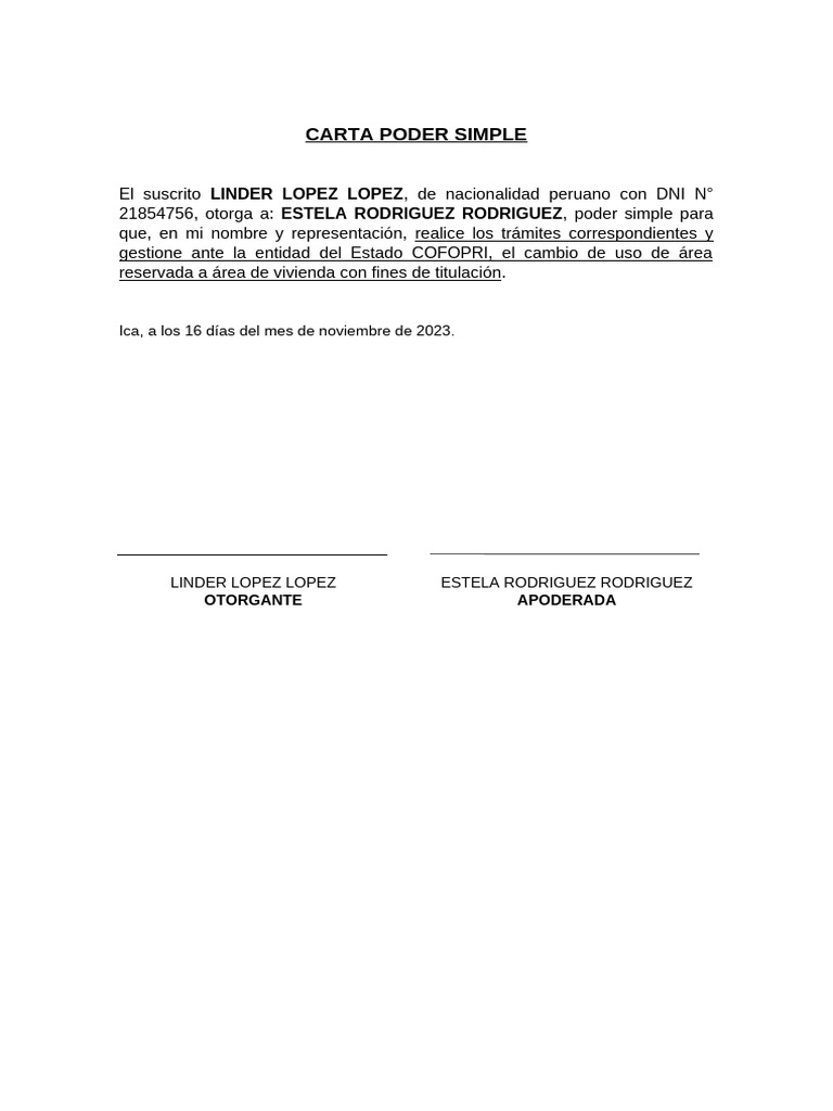 Carta Poder Simple | PDF | Política | Estudios de idiomas extranjeros