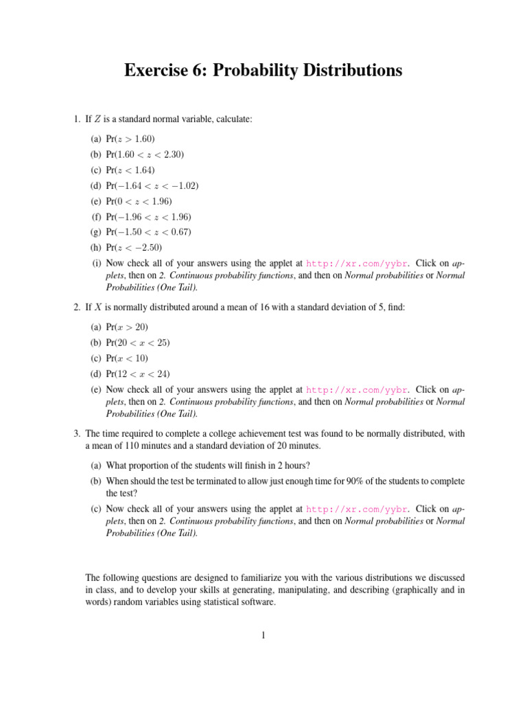 Probability Distributions Exercises | PDF | Probability Distribution ...