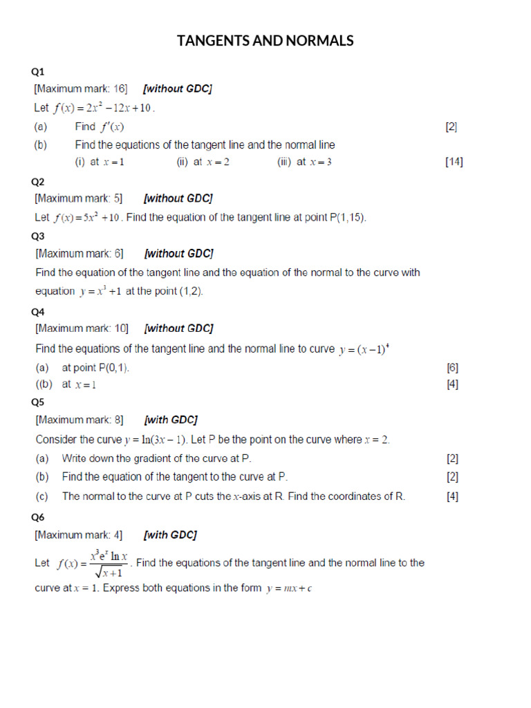 Tangentsandnormalsproblem Solving Pdf 