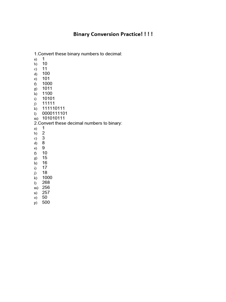 Binary Conversion Practice | PDF | Home & Garden