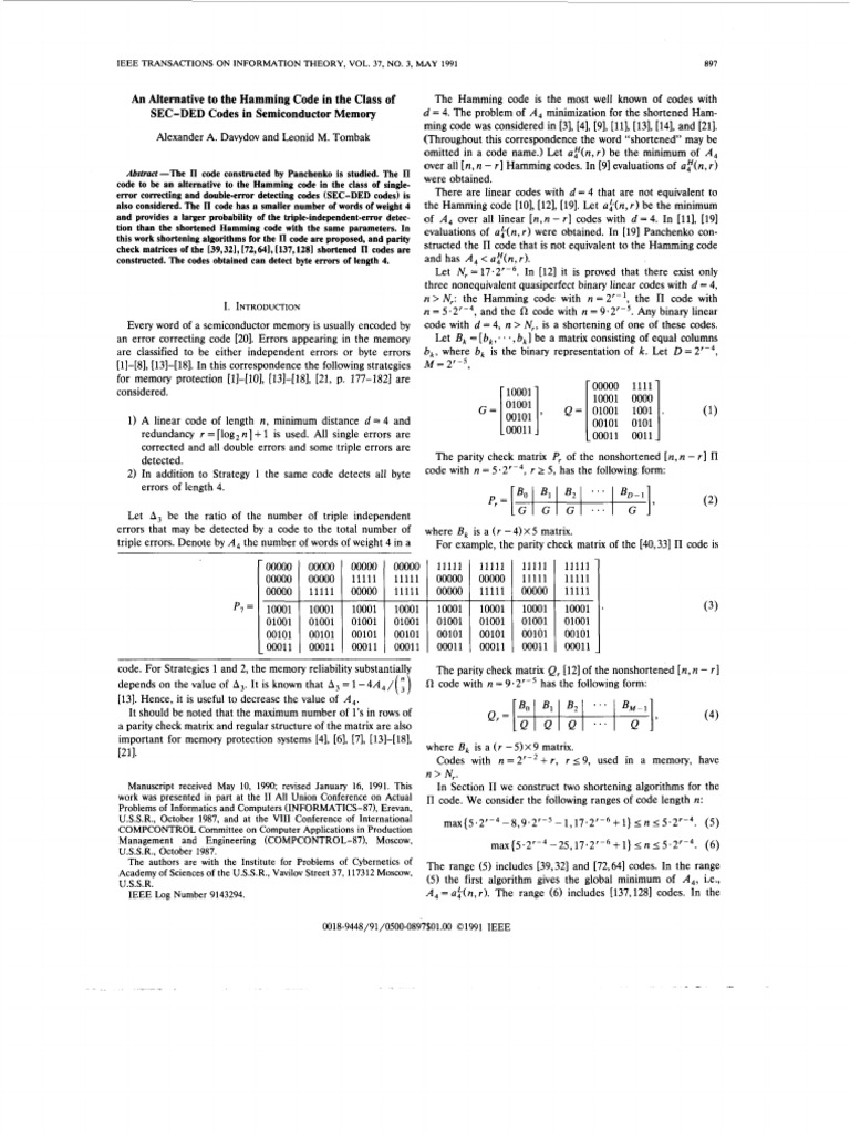 An Alternative To The Hamming Code in The Class of SEC-DED Codes in ...