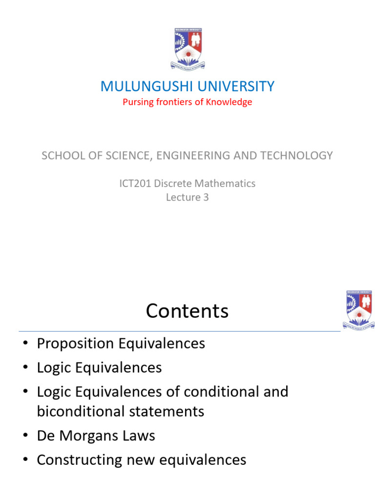 Ict201 3 Propositions Equivalences | PDF | Metalogic | Semantics