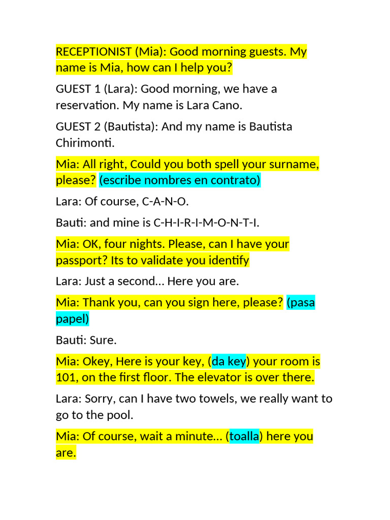 Hotel Check-In Dialogue Example | PDF