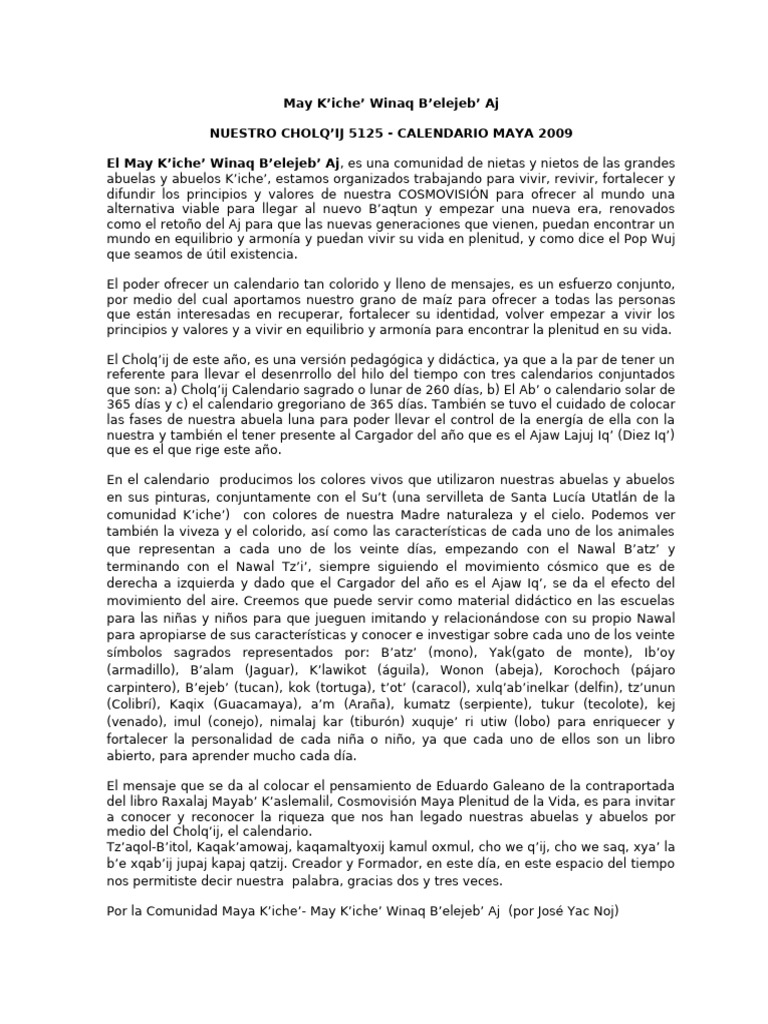 Calendario Maya 2009: Cholq’ij K’iche’ | PDF
