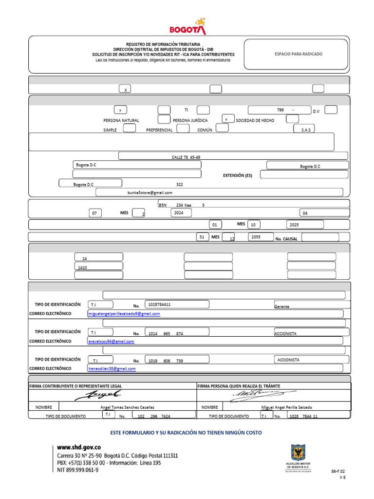 Formato Rit-Contribuyente Bunka Sas | PDF