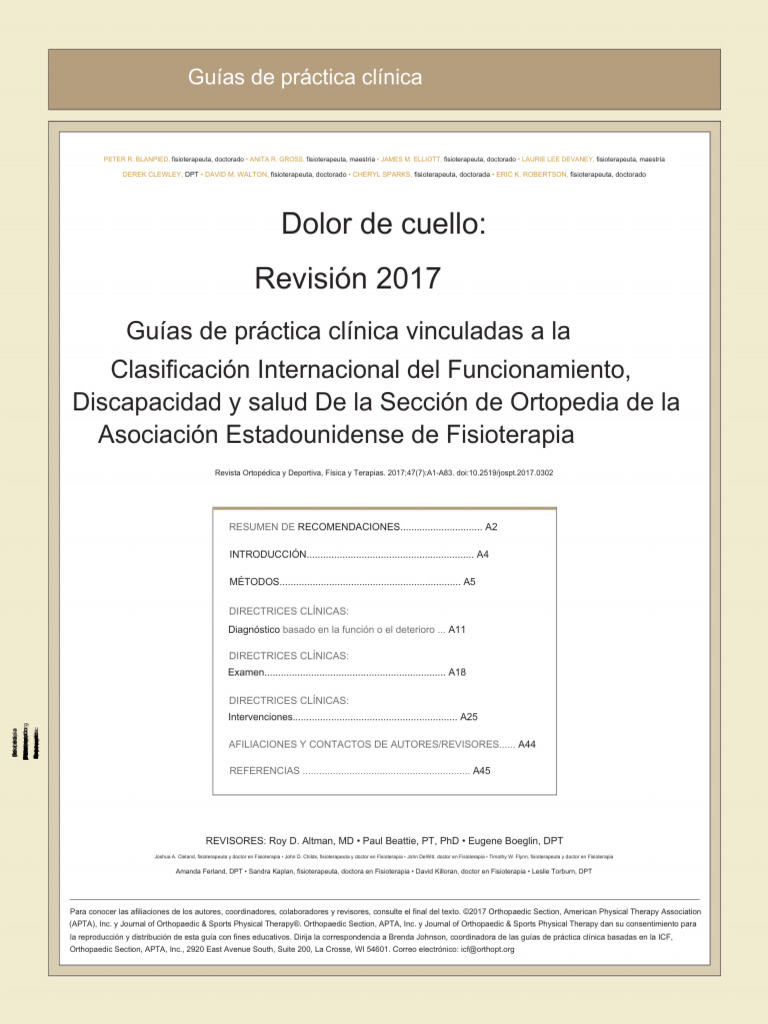 Neck Pain Clinical Guideline - JOSP - Revisión 2017-2 | PDF | Terapia ...