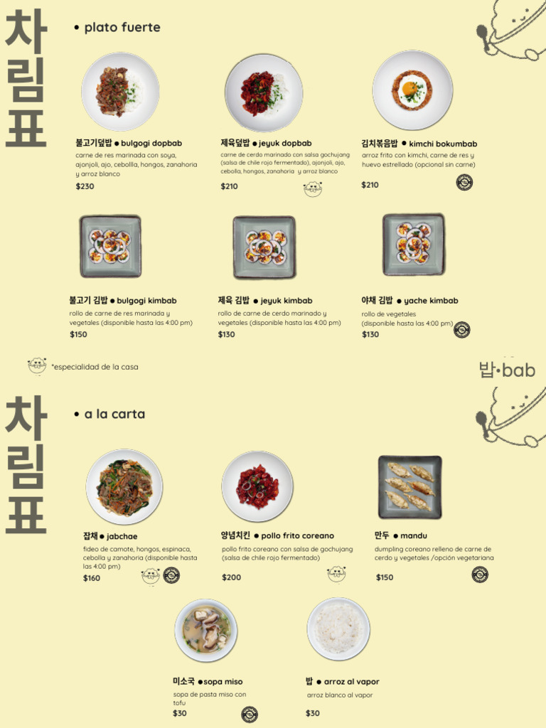 Menu Bab | PDF | Cocina coreana | Alimentos