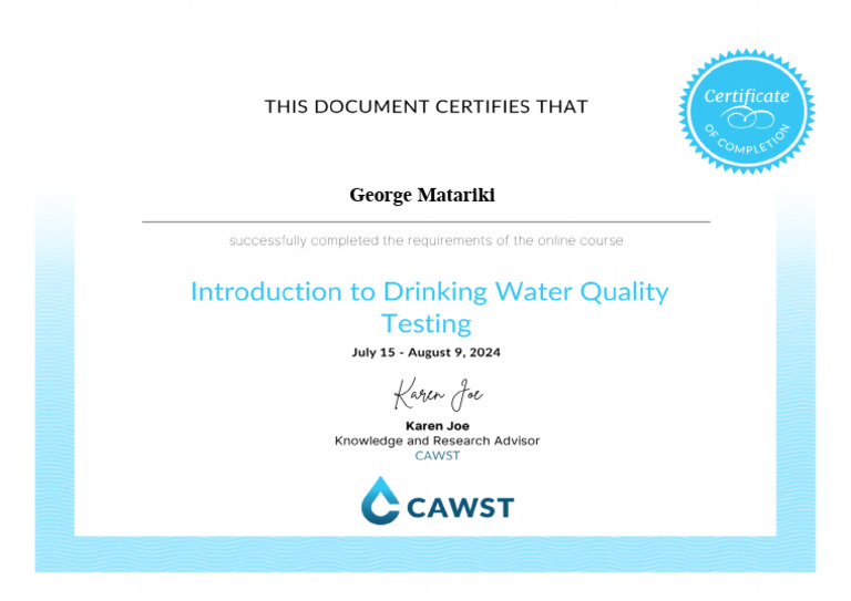 Certification Getting Started With Drinking Water Quality Testing Asia ...