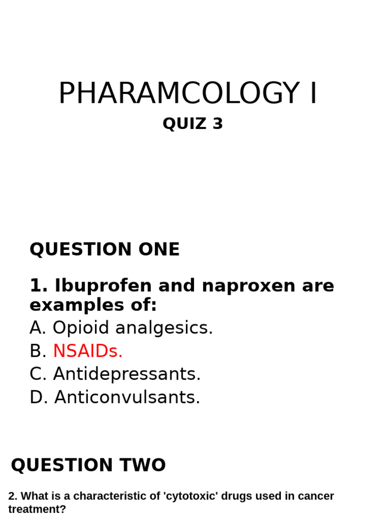 Pharmacology I Quiz Three | PDF | Drug Overdose | Morphine