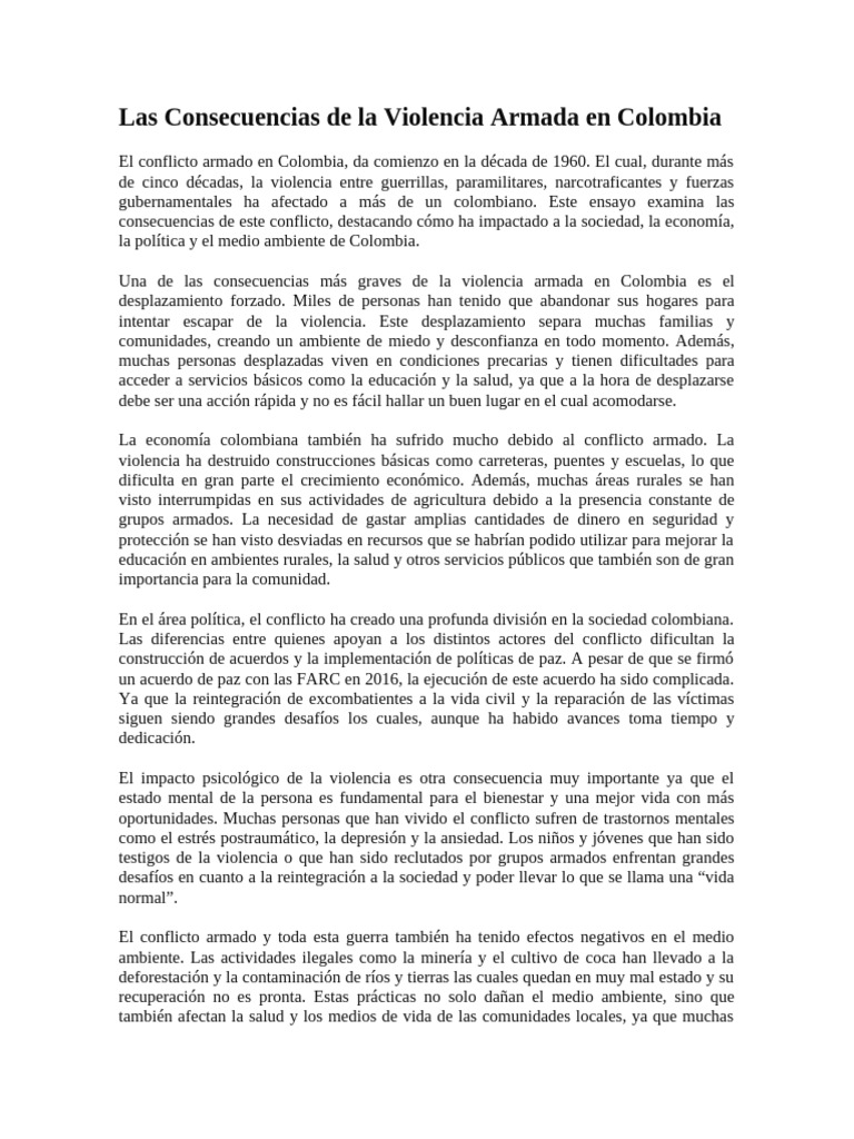 Consecuencias de la Violencia en Colombia | PDF | Colombia | Violencia