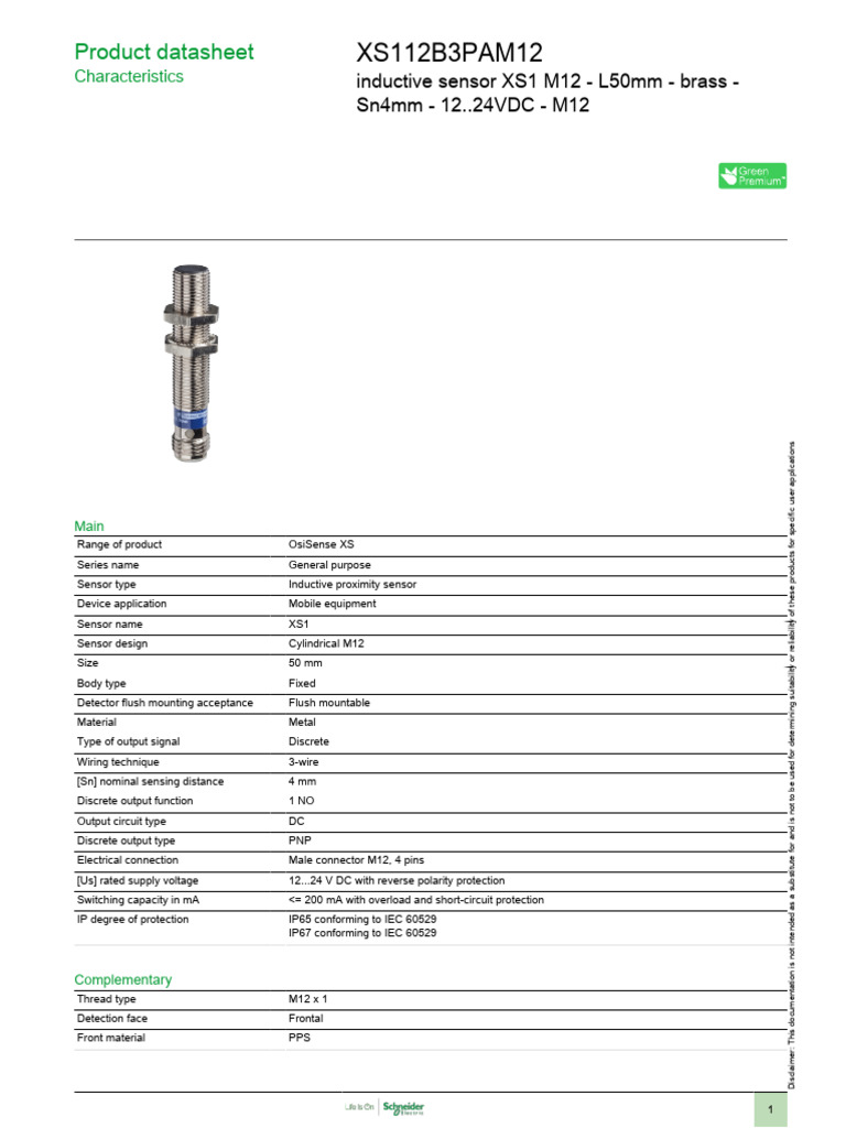 Sqd-Xs112b3pam12 Datasheet | PDF | Electrical Connector | Sensor