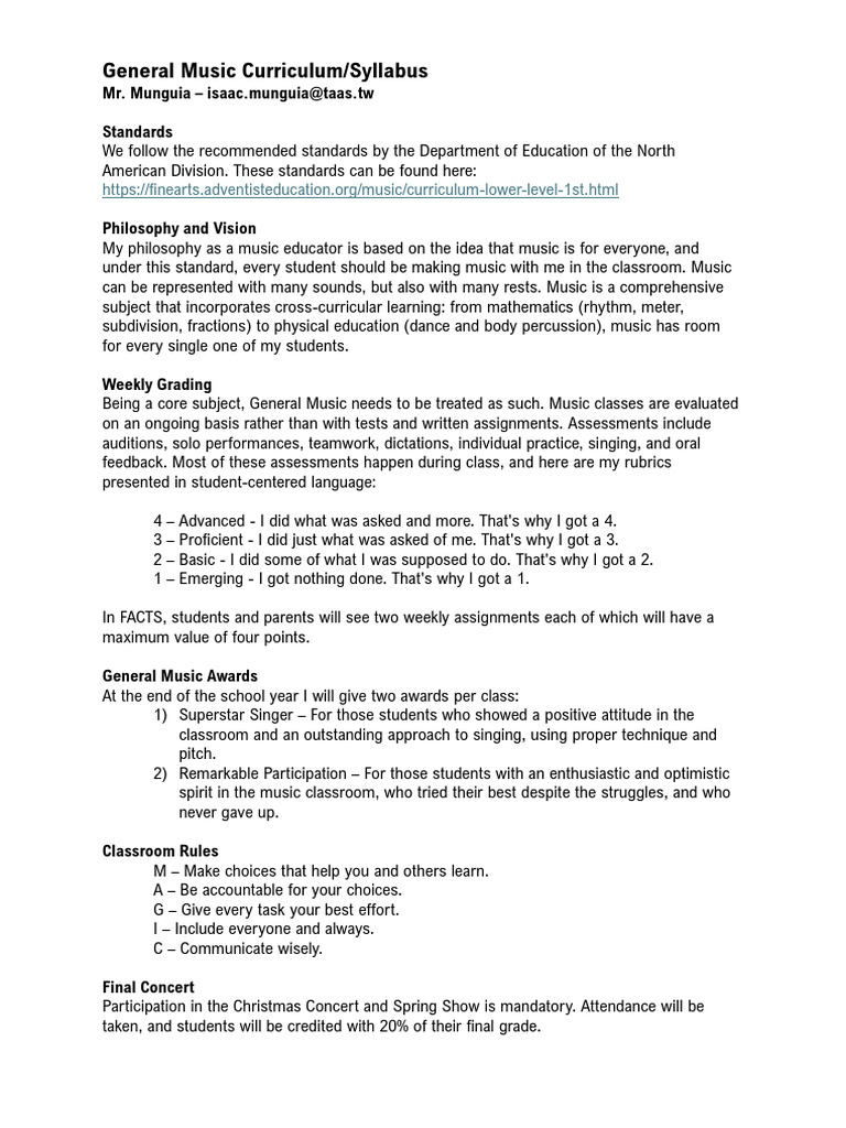 General Music & Band Curriculum | PDF | Curriculum | Choir