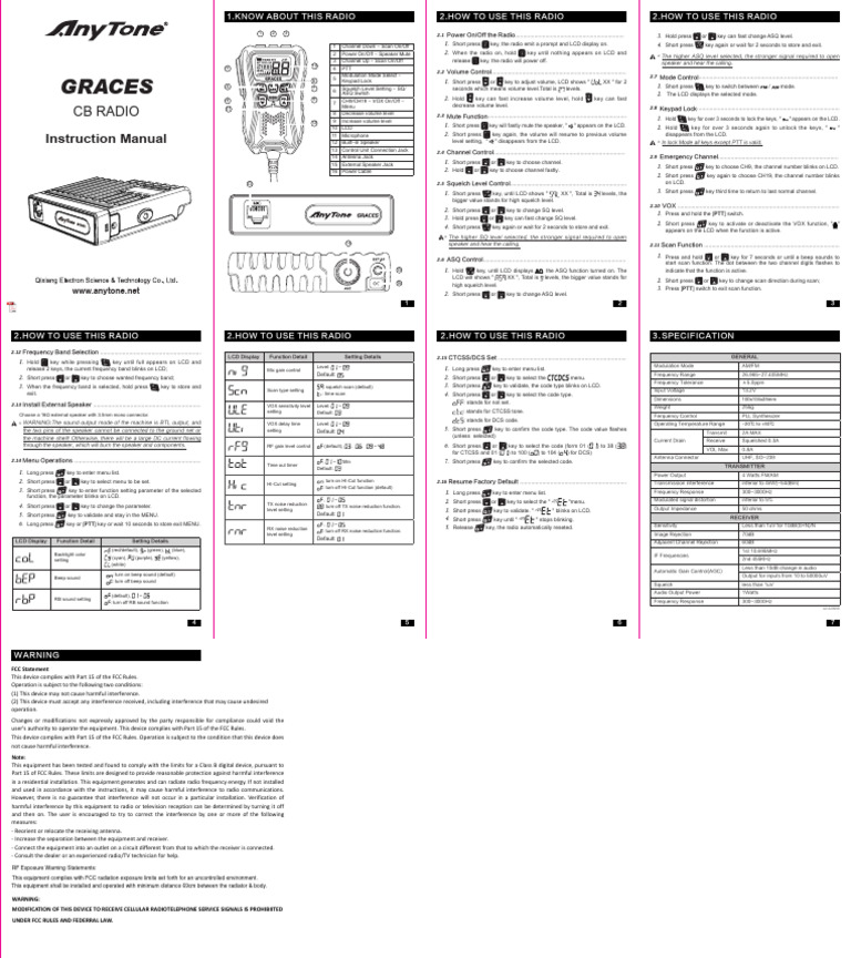 AnyTone Graces User Manual | PDF | Electromagnetic Interference | Broadcast Engineering