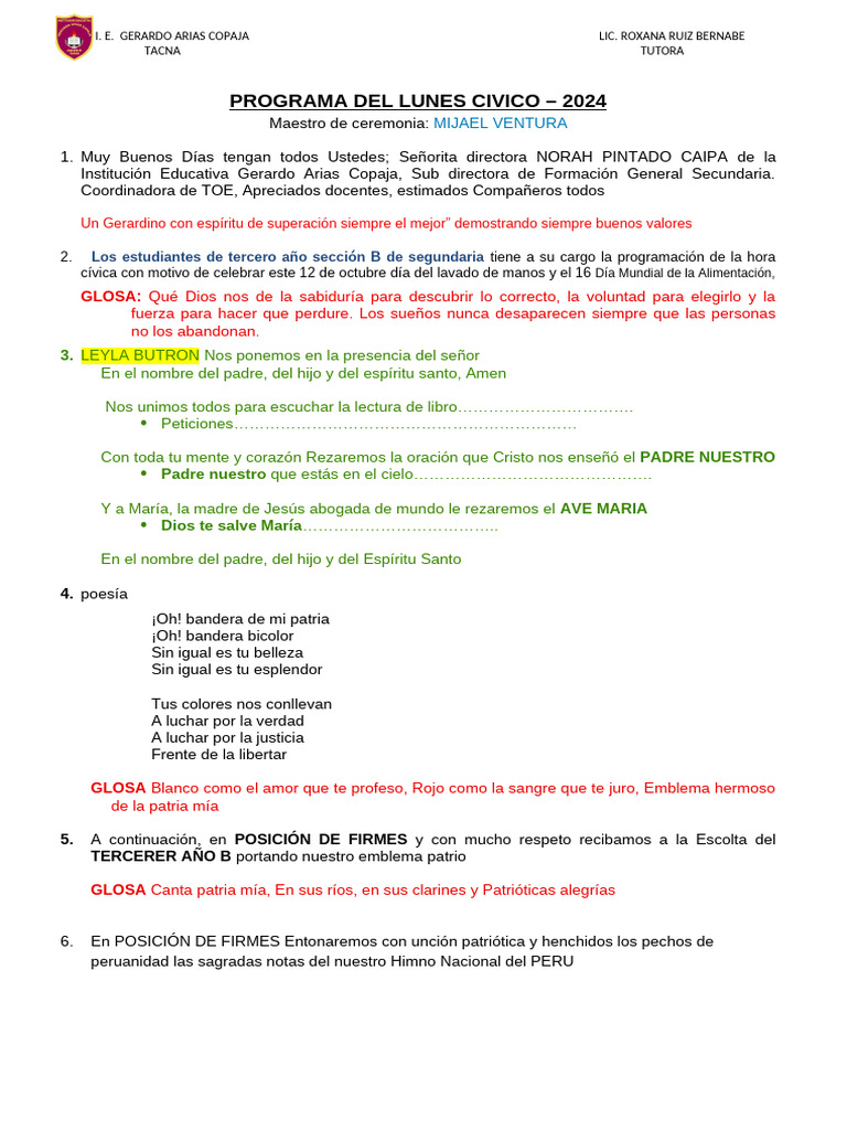 Lunes Civico 2024 - 2 | PDF | orador del Señor