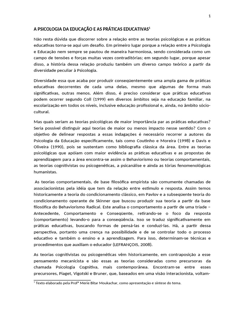 Texto 2 - Moukachar (Manuscrito) - Teorias Psicologicas e Praticas ...