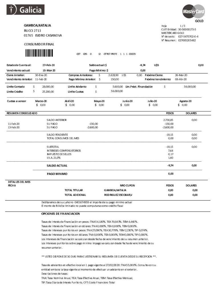 Resumen de Estado de Cuenta Mastercard Gold | PDF | Bancos | Interés