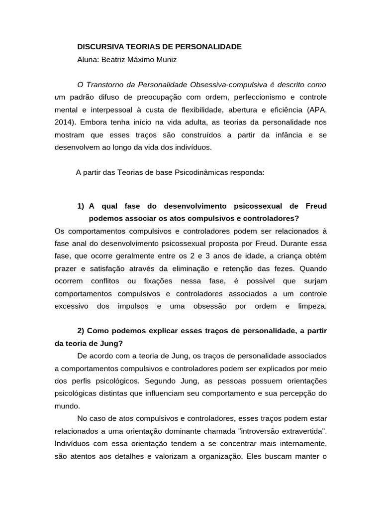 Discursiva Teorias Da Personalidade Beatriz Maximo | PDF