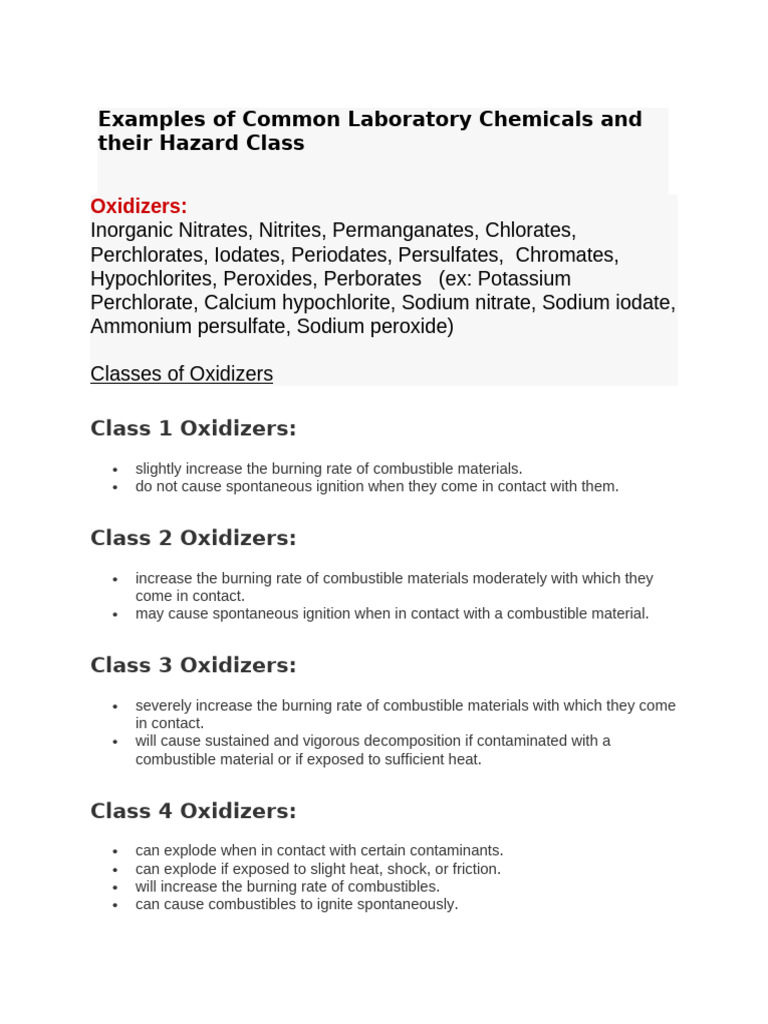 Common Lab Chemicals & Hazards | PDF | Acid | Oxidizing Agent