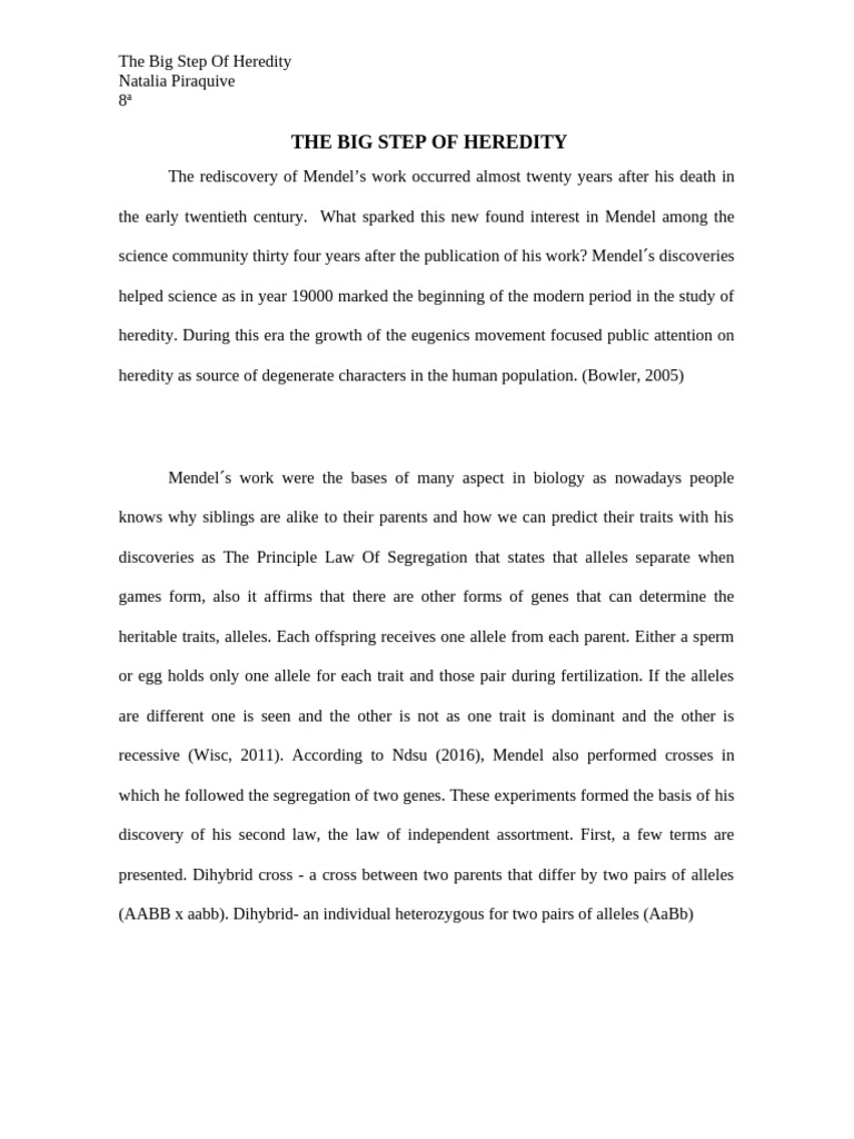 THE BIG STEP OF HEREDITY science essay | PDF | Heredity | Genetics