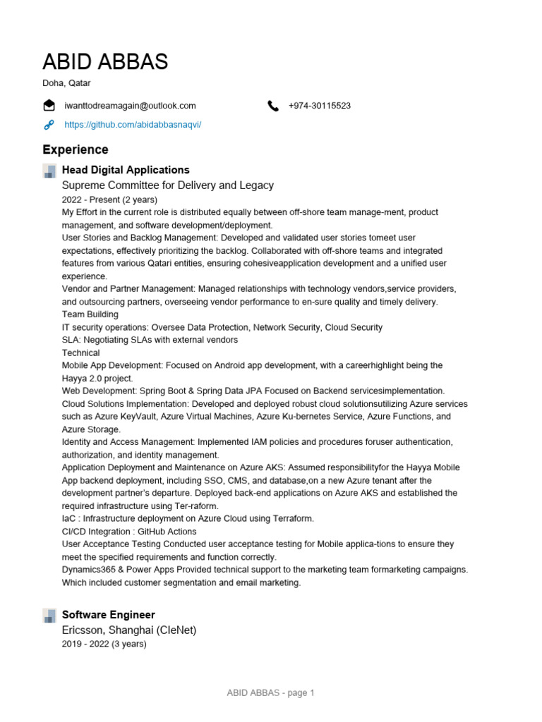 Resume-ABID-ABBAS-ProEchoes-Technology | PDF | Cloud Computing | Microsoft Azure