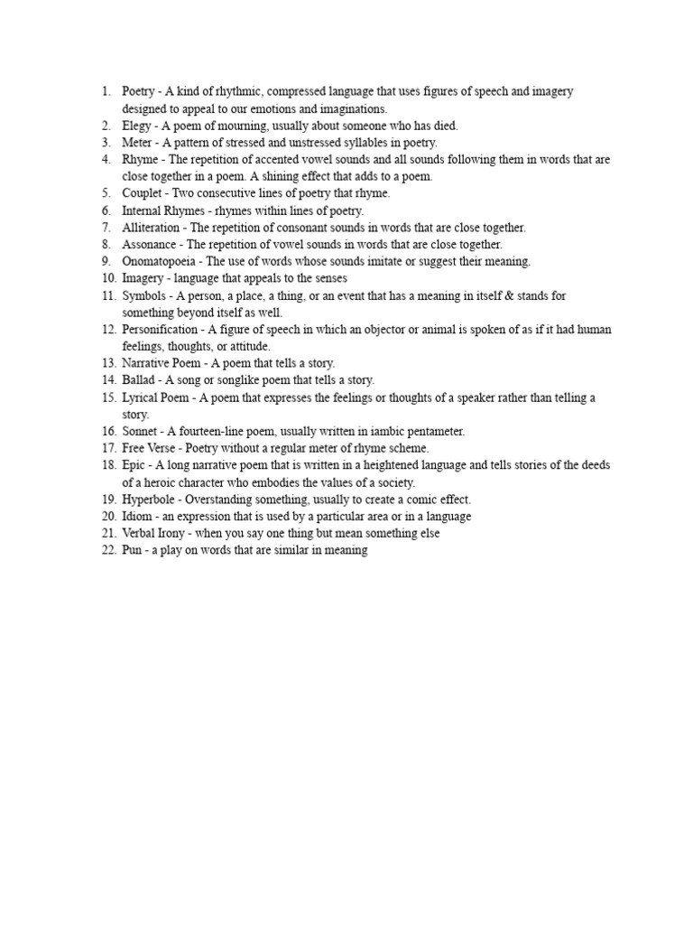 8th Grade Poetry Terms | PDF
