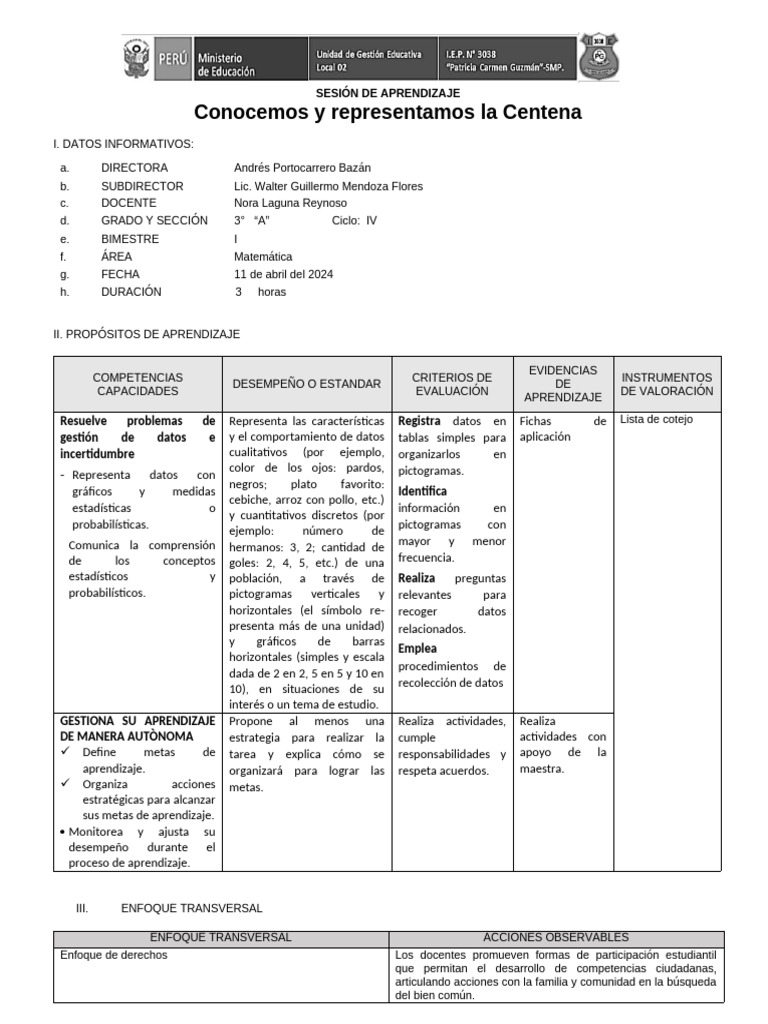 SESIÓN DE MATEMÁTICA - 11 - 04 | PDF | Aprendizaje | Estadísticas
