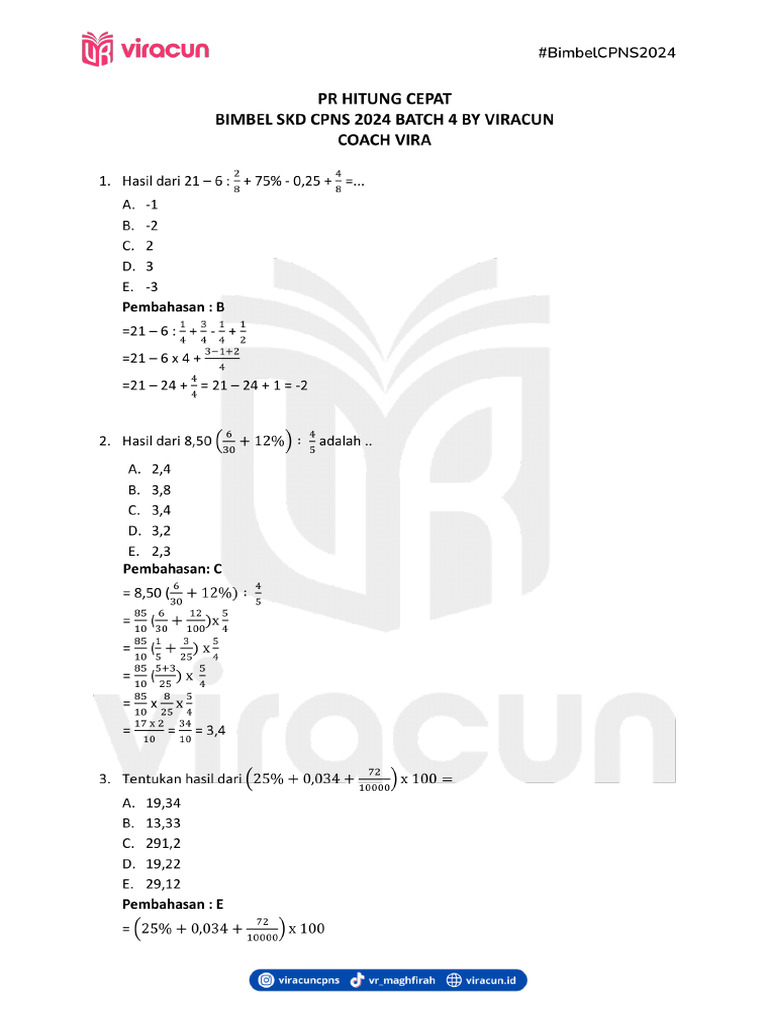 Pembahasan PR Hitung Cepat - SKD B4 | PDF