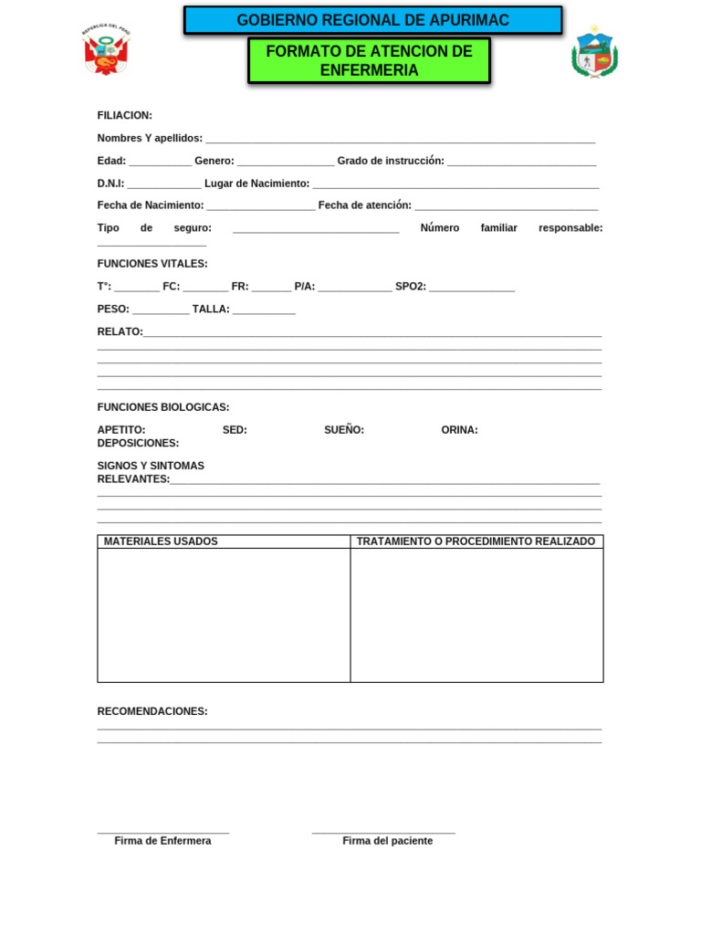 Formato de Triaje y Atencion de Enfermeria | PDF