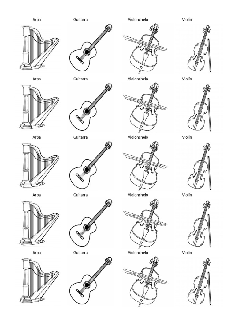 4 Intrumentos de Cuerda Viento y Percusion Colorear Norma | PDF | Arte