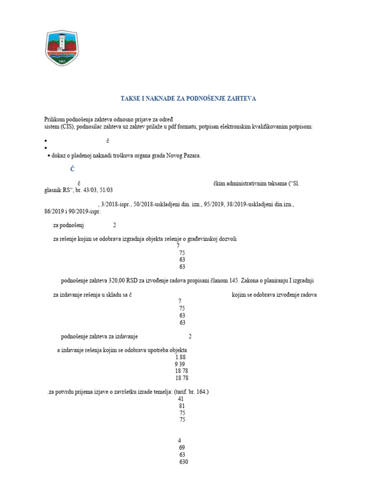 Takse-Grad Novi Pazar | PDF