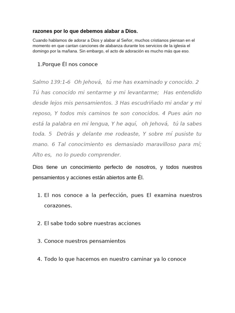 Razones Por Lo Que Debemos Alabar A Dios | PDF | Oración | Salmos