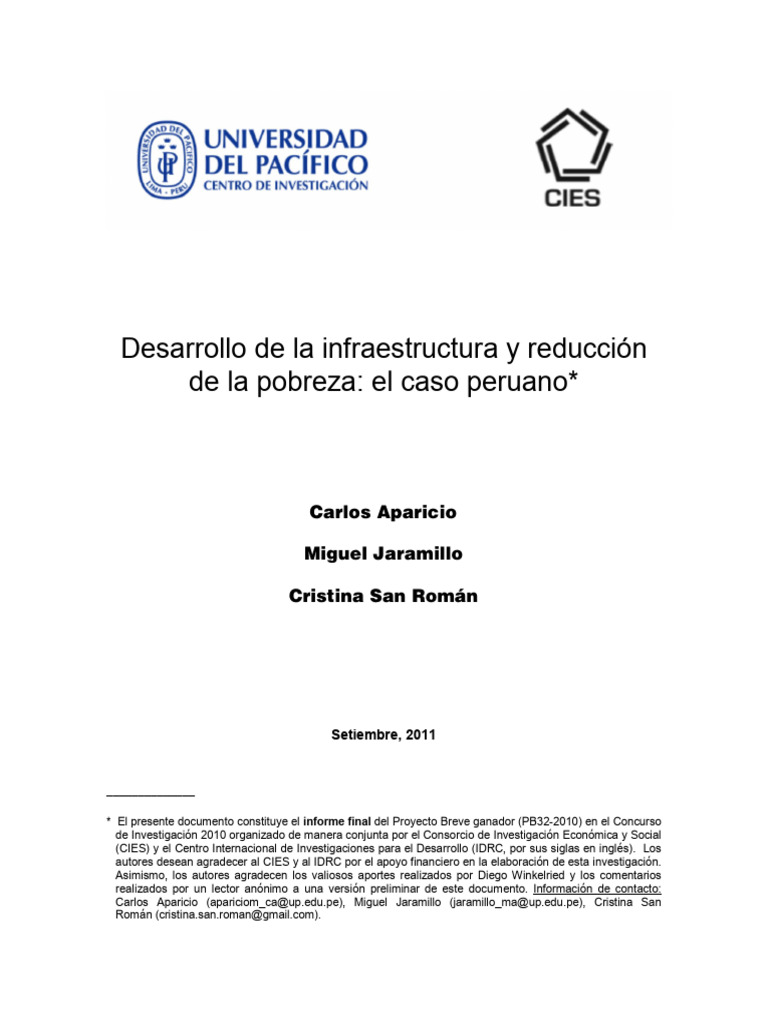 Desarrollo de La Infraestructura y Reduccion de La Pobreza - Aparicio Jaramillo San Roman 2011 ...