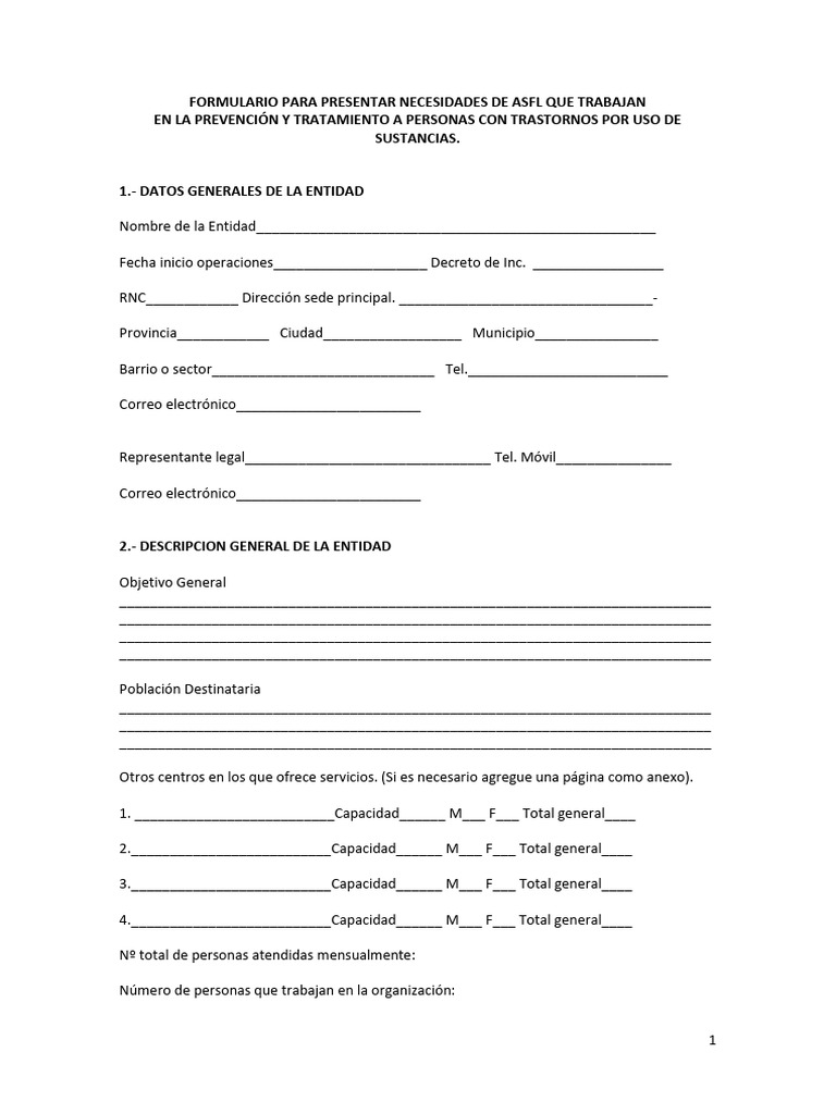 Formulario para presentar necesidades ASFL DROGAS. 2024 | PDF