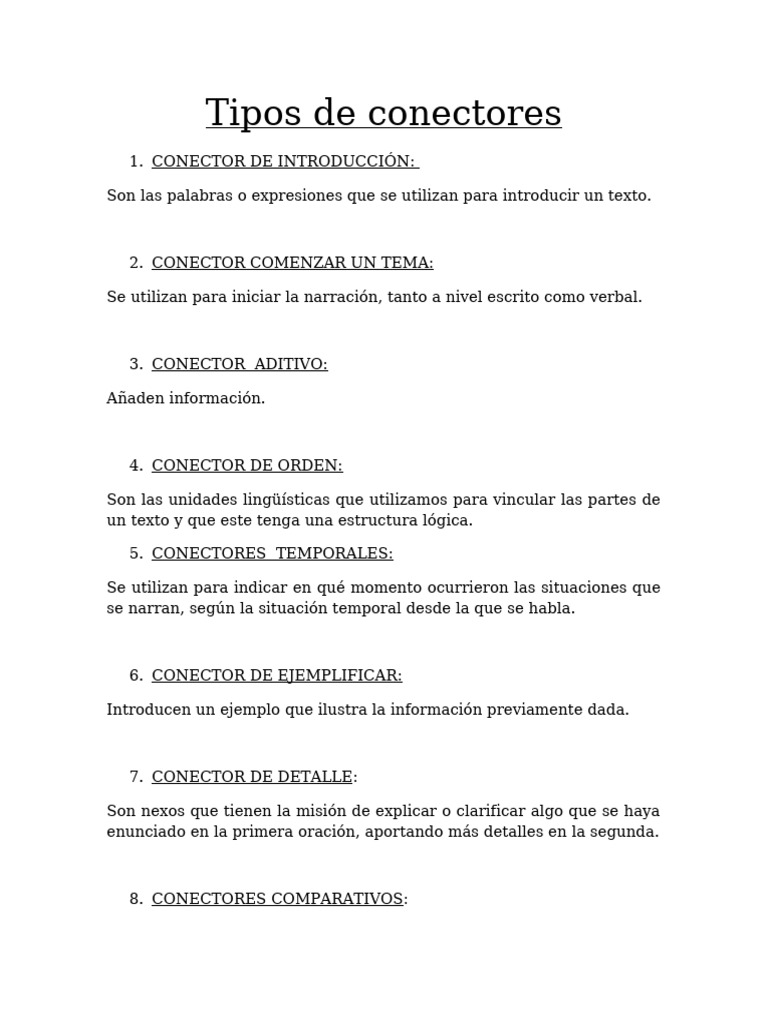 Tipos de conectores textuales | PDF | Informática