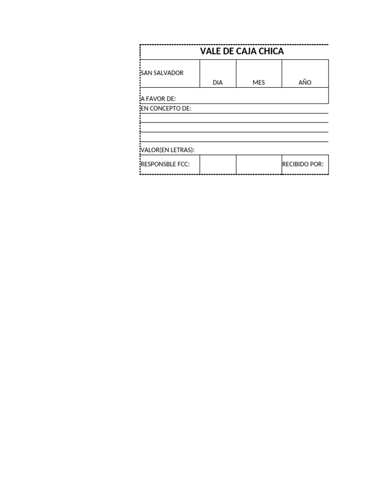 Plantilla de vale de caja chica | PDF