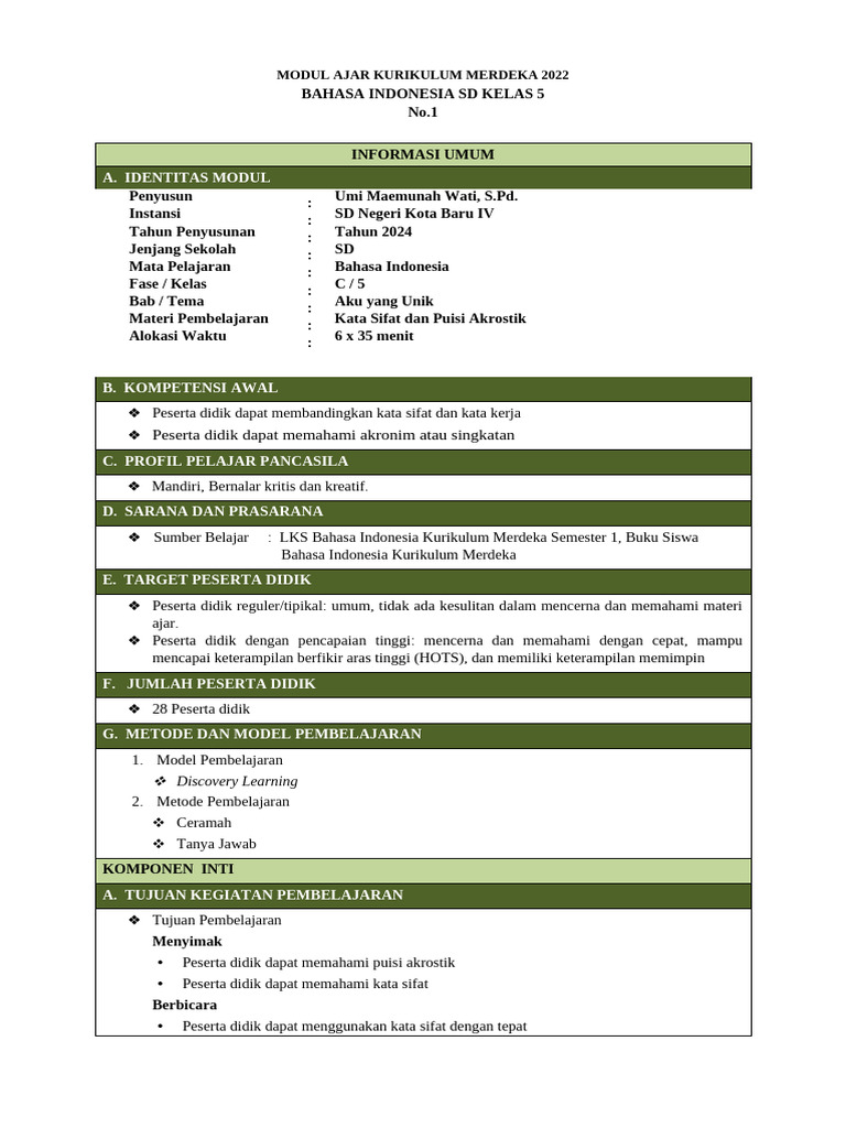 Puisi Akrostik Dan Kata Sifat | PDF