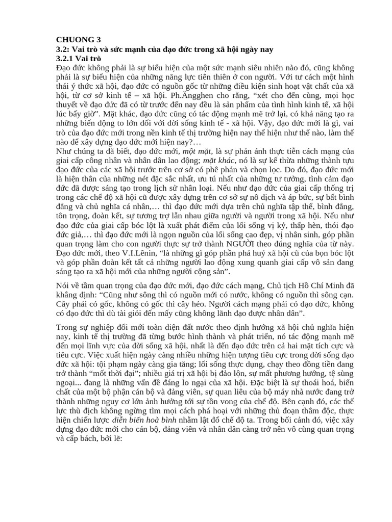 Chuong 3 3.2: Vai Trò Và S C M NH C A Đ o Đ C Trong Xã H I Ngày Nay 3.2.1 Vai Trò | PDF