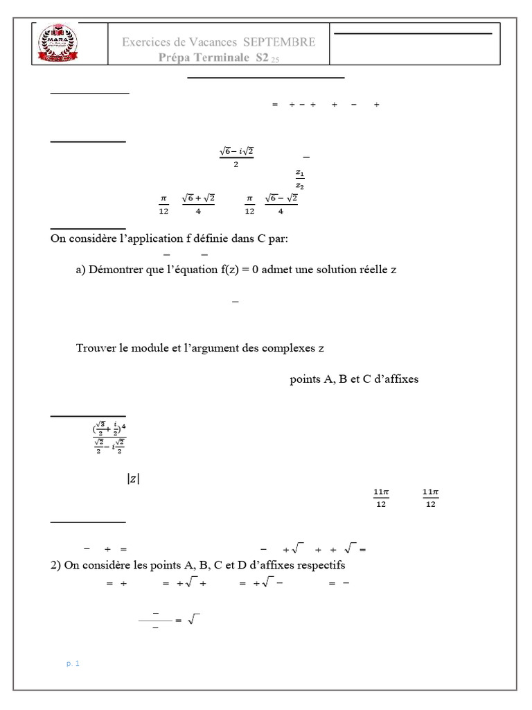 Exercices Complexes Prépa S2 | PDF | Nombre complexe | Mathématiques élémentaires