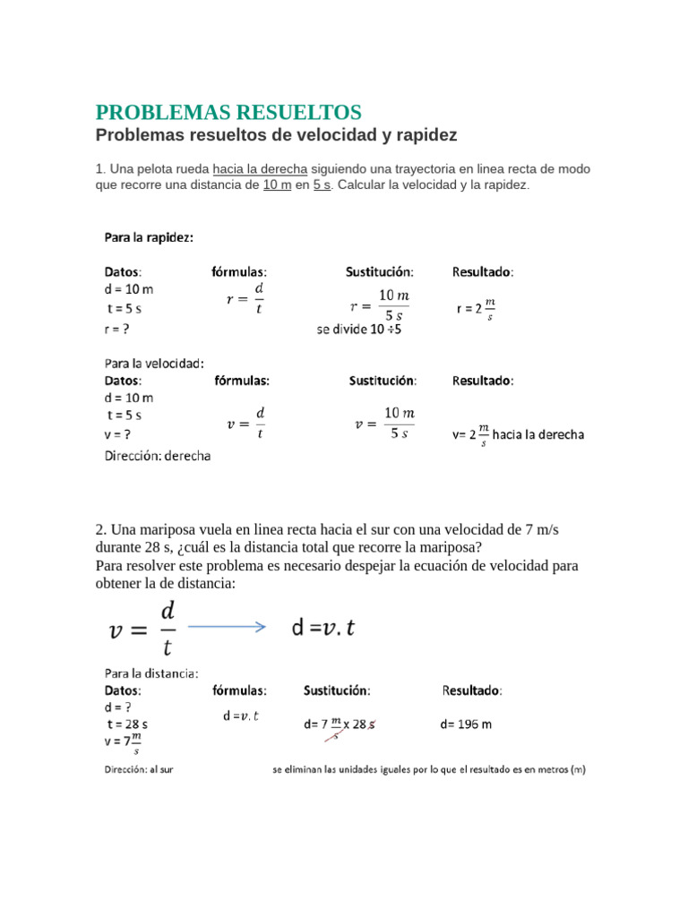 Ejercicios de Velocidad y Rapidez | PDF