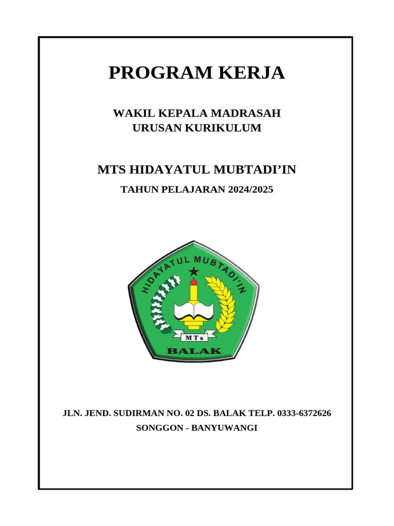 Program Kerja Kurikulum MTs 2024/2025 | PDF
