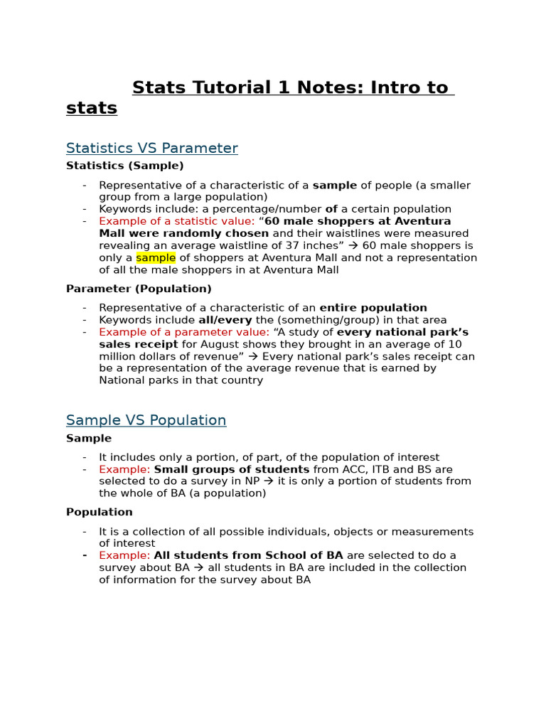 Stats Tutorial 1 Notes (Simplified) | PDF | Level Of Measurement | Ratio