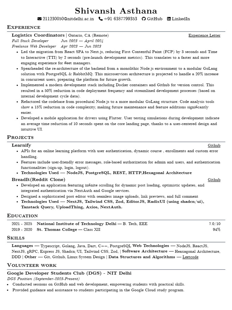 Developer Portfolio: Shivansh Asthana | PDF | Computer Science | Computer Programming
