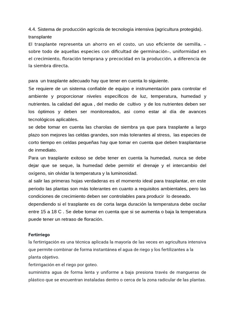 Producción Agrícola Intensiva: Técnicas y Manejo | PDF | Riego ...