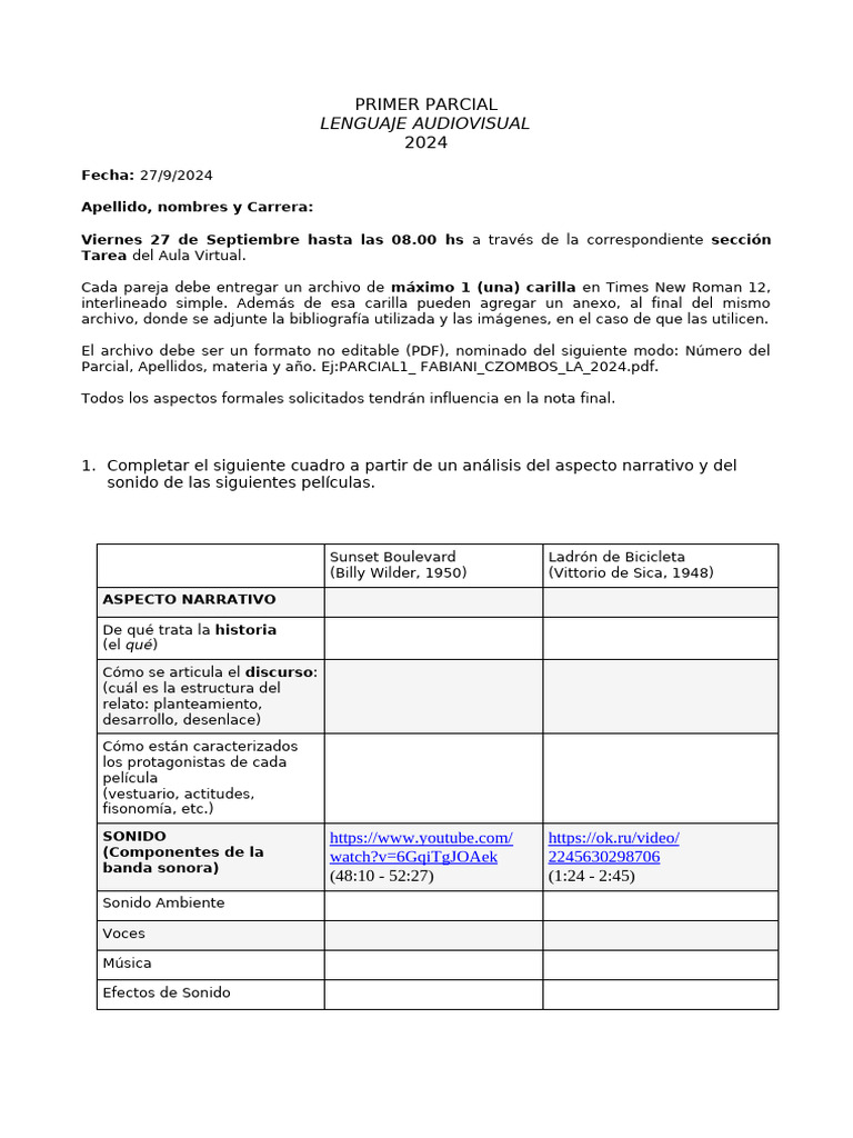 Primer Parcial Lenguaje Audiovisual 2024 | PDF