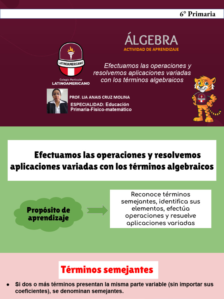 ÁLGEBRA 6° - Efectuamos Las Operaciones y Resolvemos Aplicaciones ...