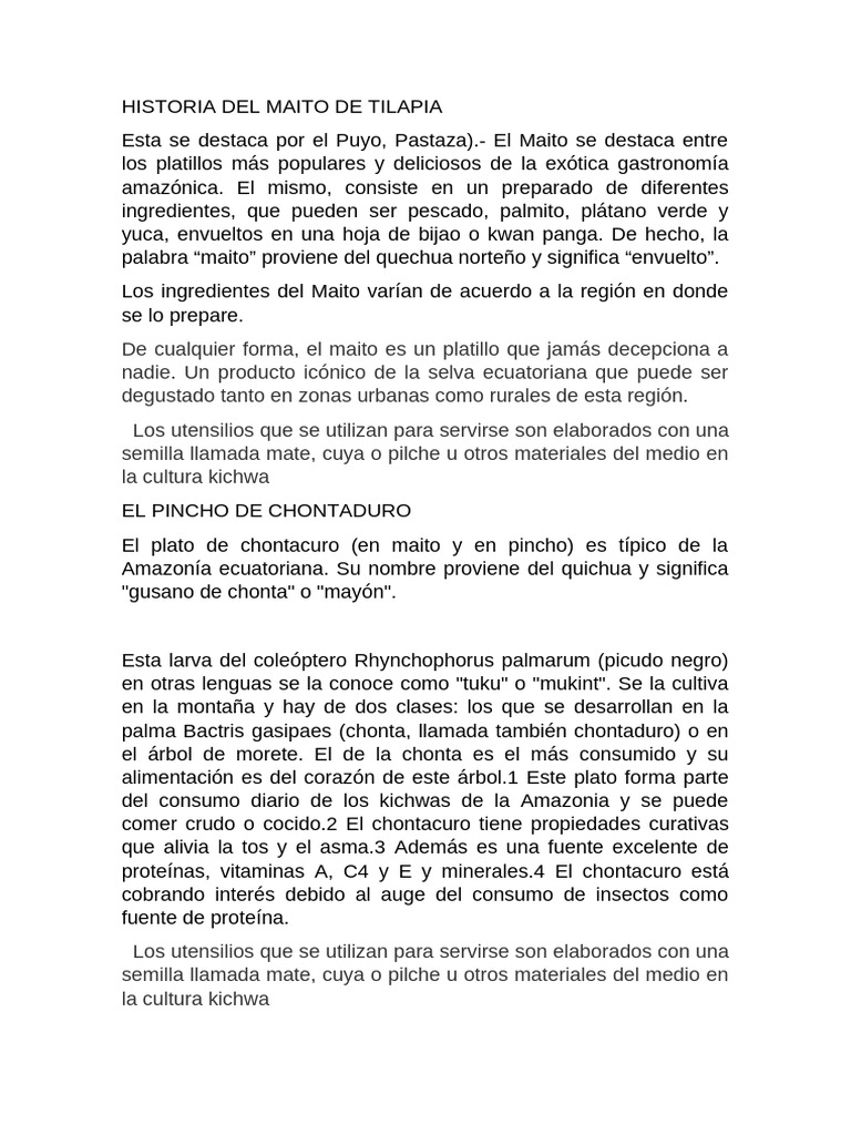 Historia y Significado del Maito de Tilapia | PDF | Alimentos