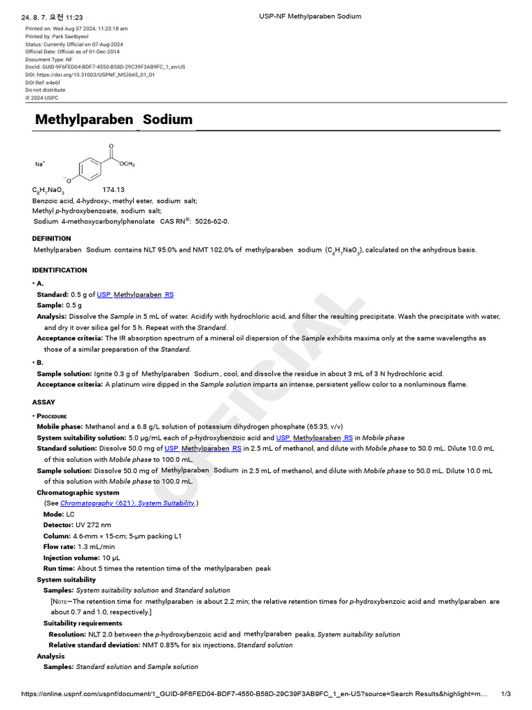 USP-NF Methylparaben Sodium | PDF | Chromatography | Chemistry